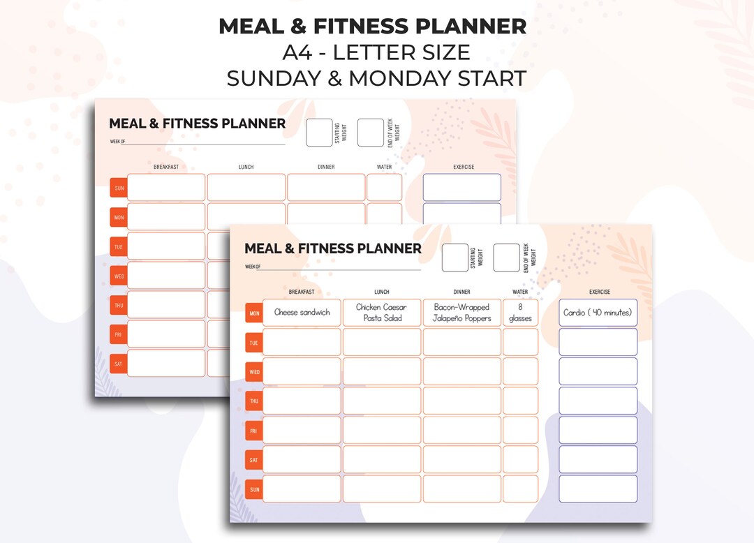 Meal and Fitness Planner - Printable Meal Planner - Health & Fitness ...