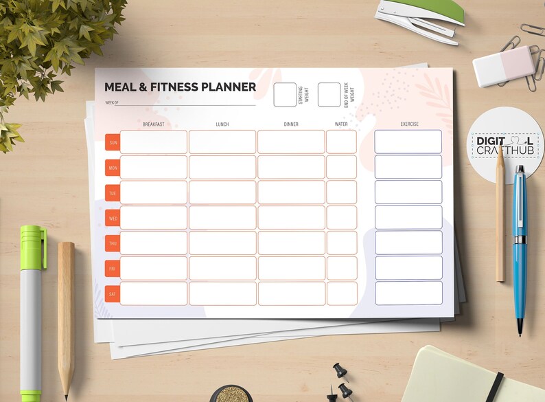 Meal and Fitness Planner - Printable Meal Planner - Health & Fitness ...