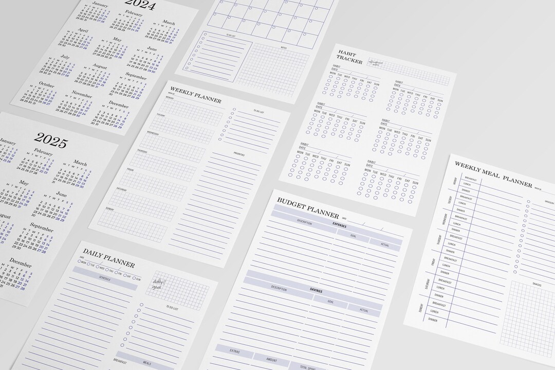 Minimalist Printable Planner & 2024 2025 Calendar Set Daily and Monthly ...