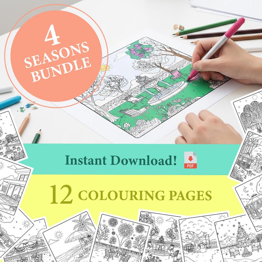 Four Seasons Coloring Book Bundle | 12 Bold and Easy Coloring Pages ...