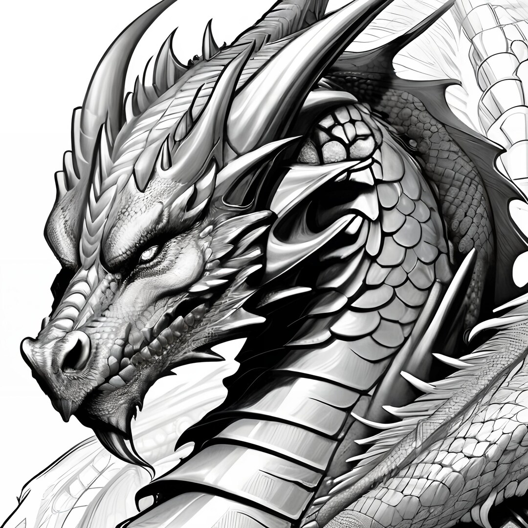 Menacing Dragon Digital Coloring Boog Page - Etsy