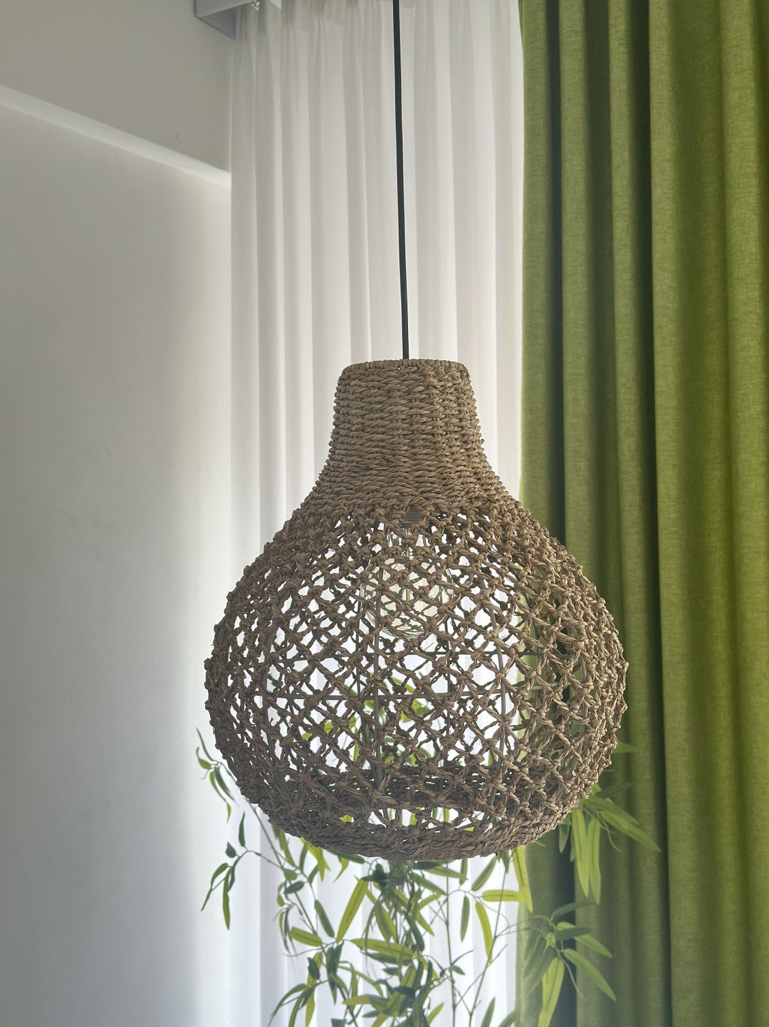 Rustic Farmhouse Rattan Pendant Light,wicker Basket Lamp Shade,hanging ...