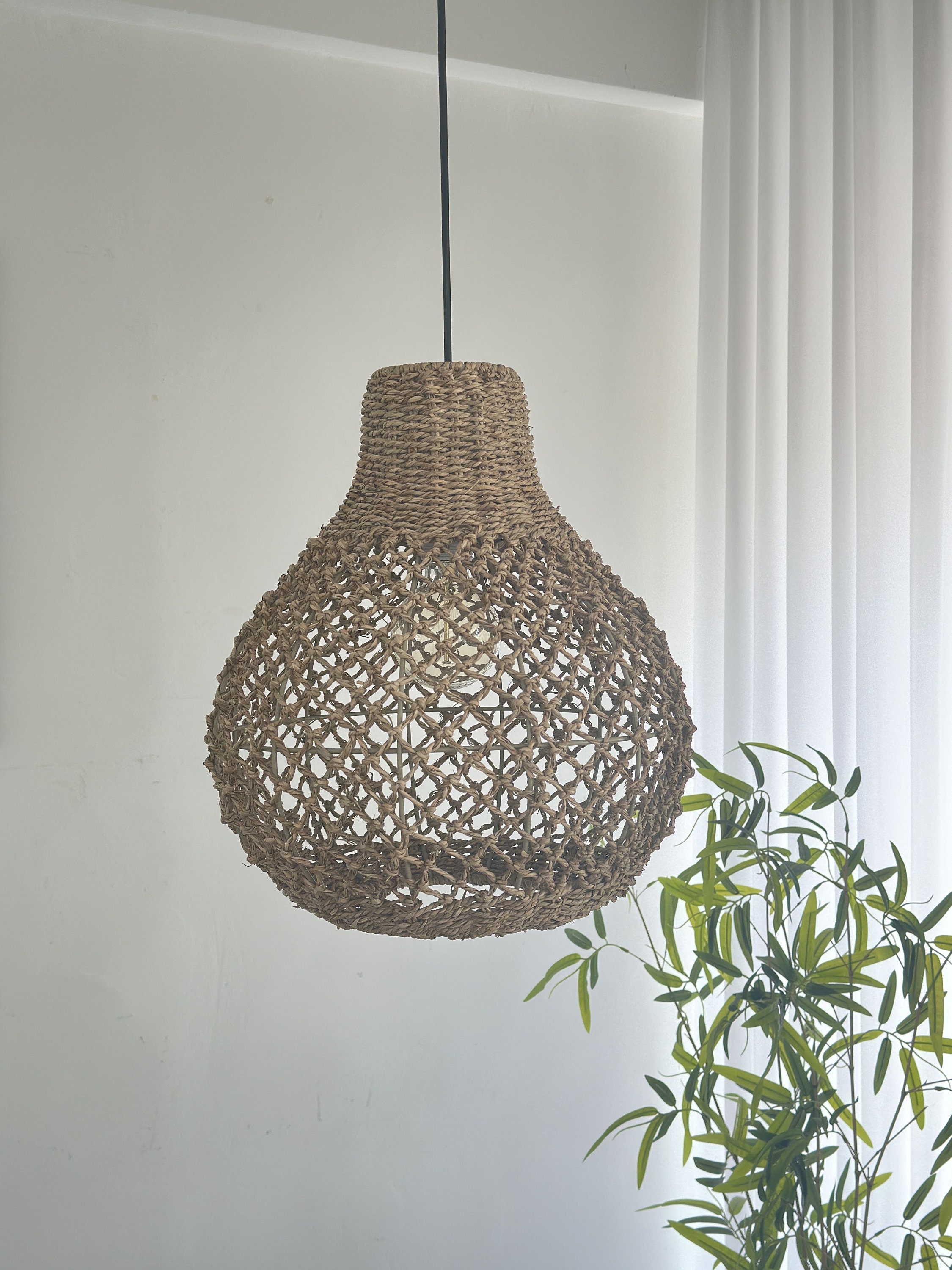 Rustic Farmhouse Rattan Pendant Light,wicker Basket Lamp Shade,hanging ...