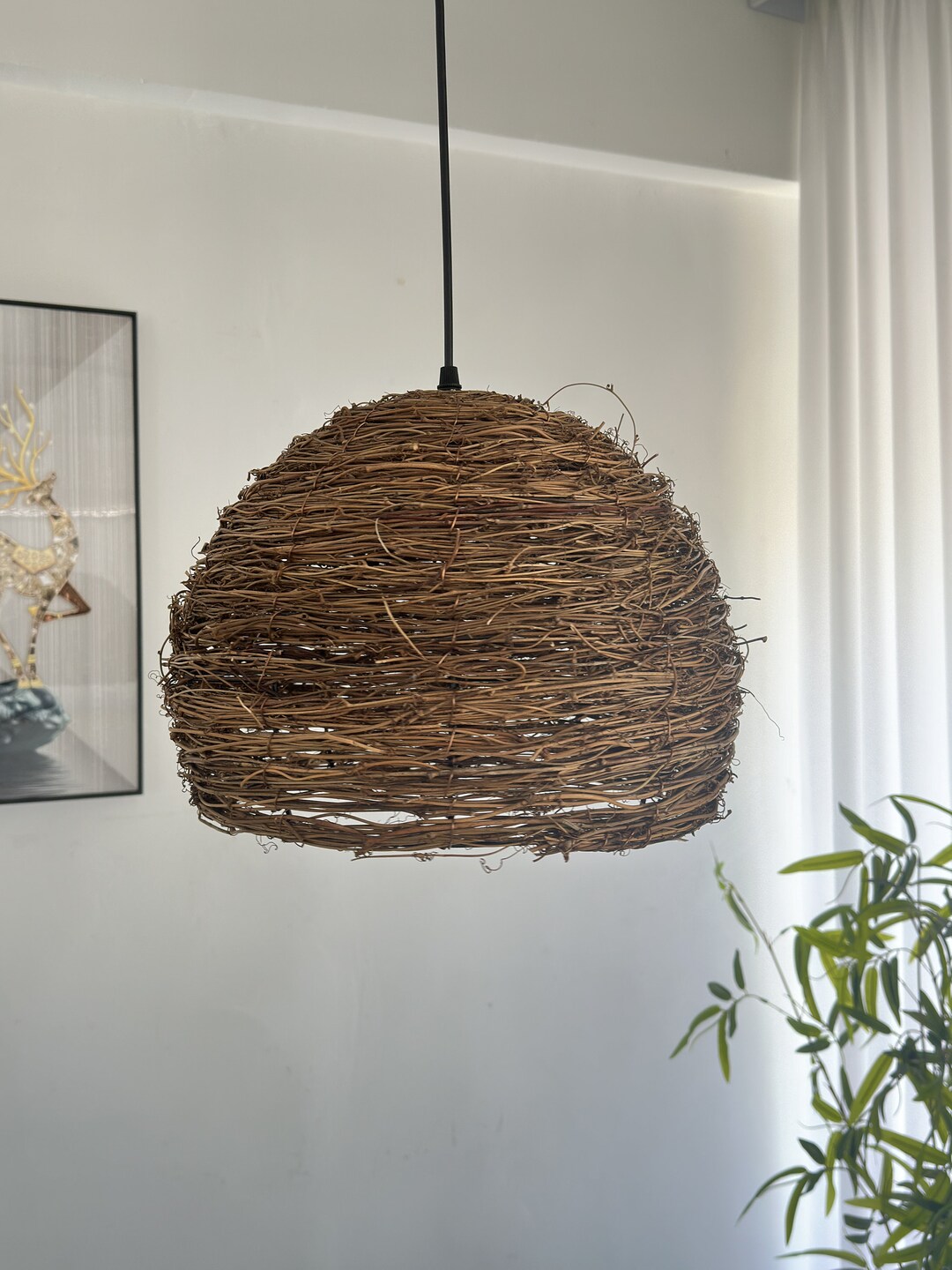 Brown Rattan Woven Pendant Light,rustic Rattan Haning Lamp,vintage ...