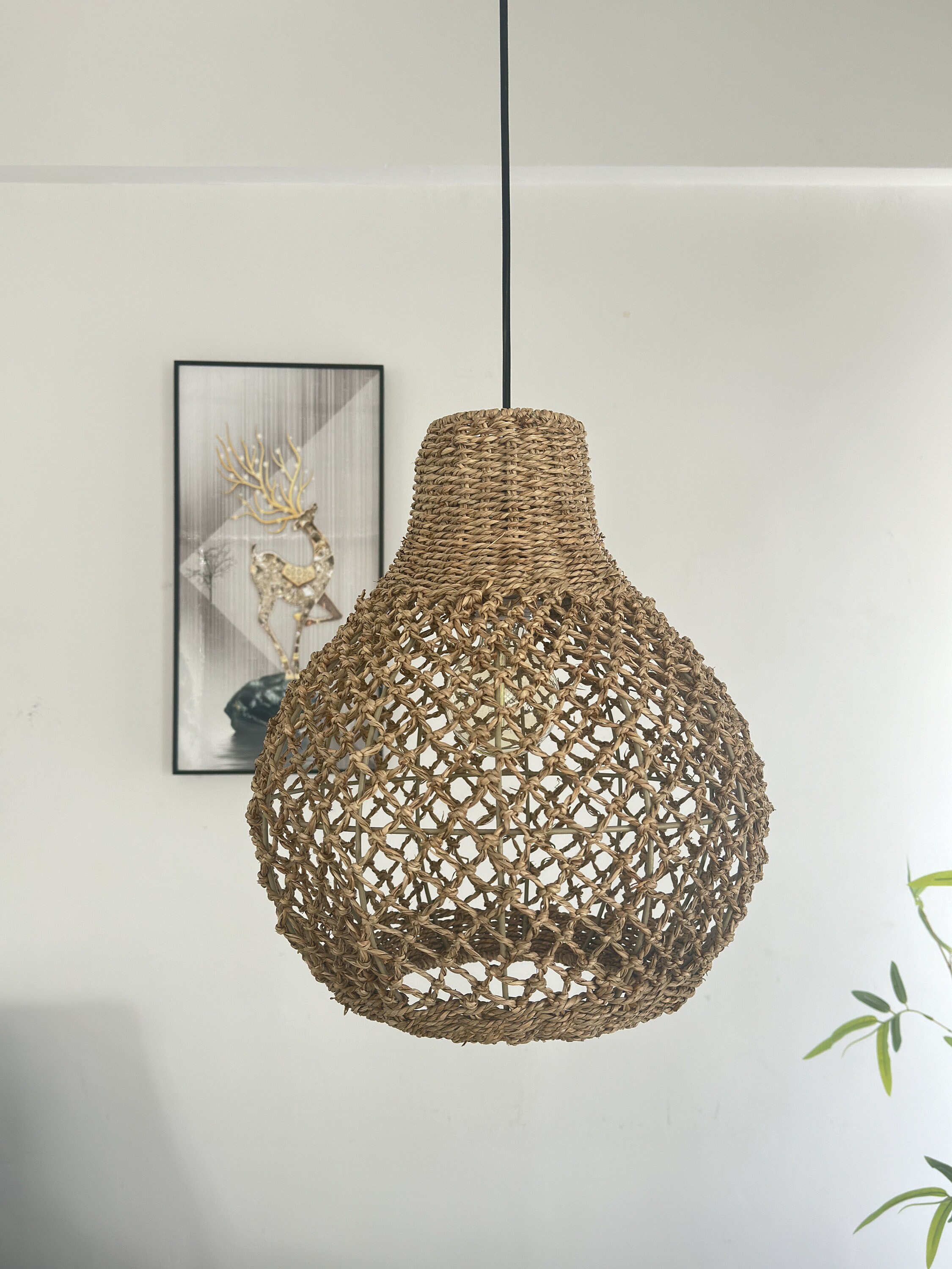 Rustic Farmhouse Rattan Pendant Light,wicker Basket Lamp Shade,hanging ...