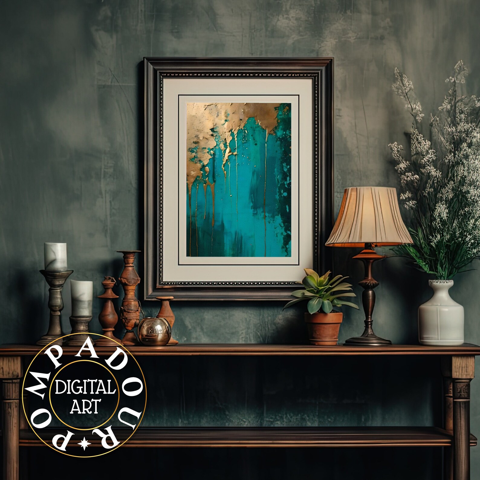 Gold Corner on Teal Turquoise Background Printable Art | Gold Foil ...