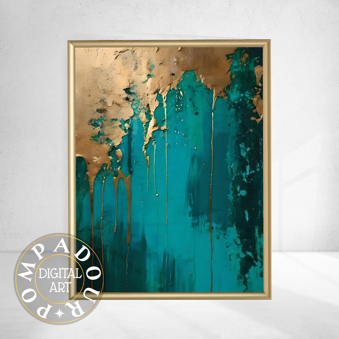 Gold Corner on Teal Turquoise Background Printable Art | Gold Foil ...