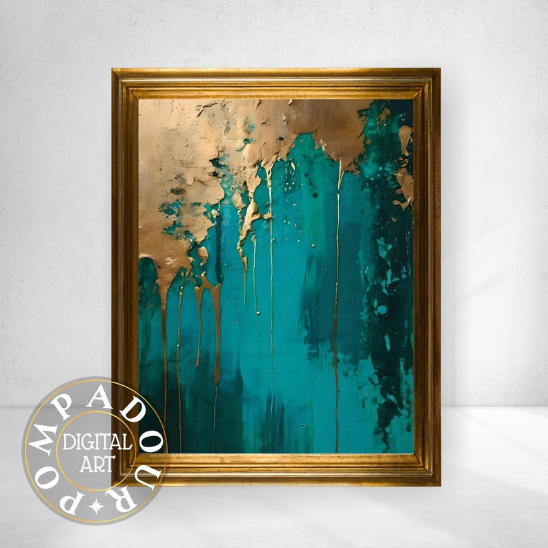 Gold Corner on Teal Turquoise Background Printable Art | Gold Foil ...