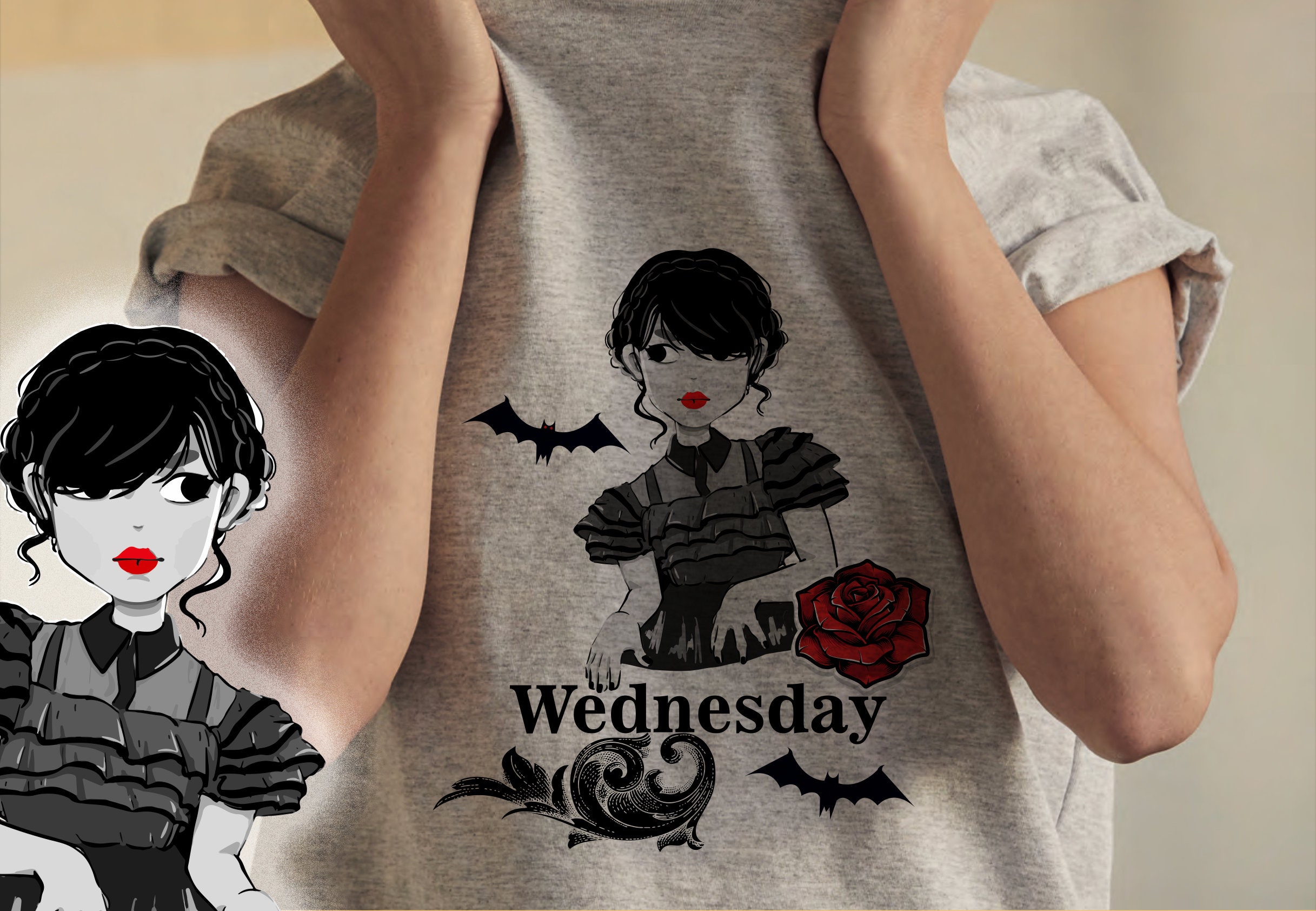 Wednesday Addams Cartoon Vector Print Gothic Art PNG, SVG, AI, Pdf ...
