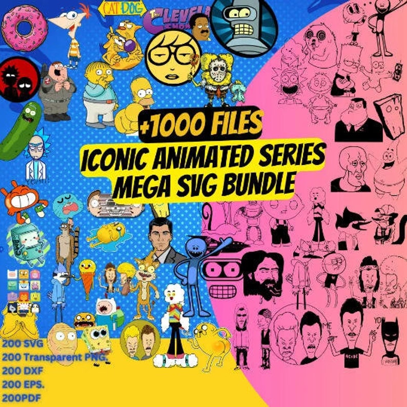 1000 Cartoon Characters Mega Bundle Svg, Cricut Printable Clipart ...