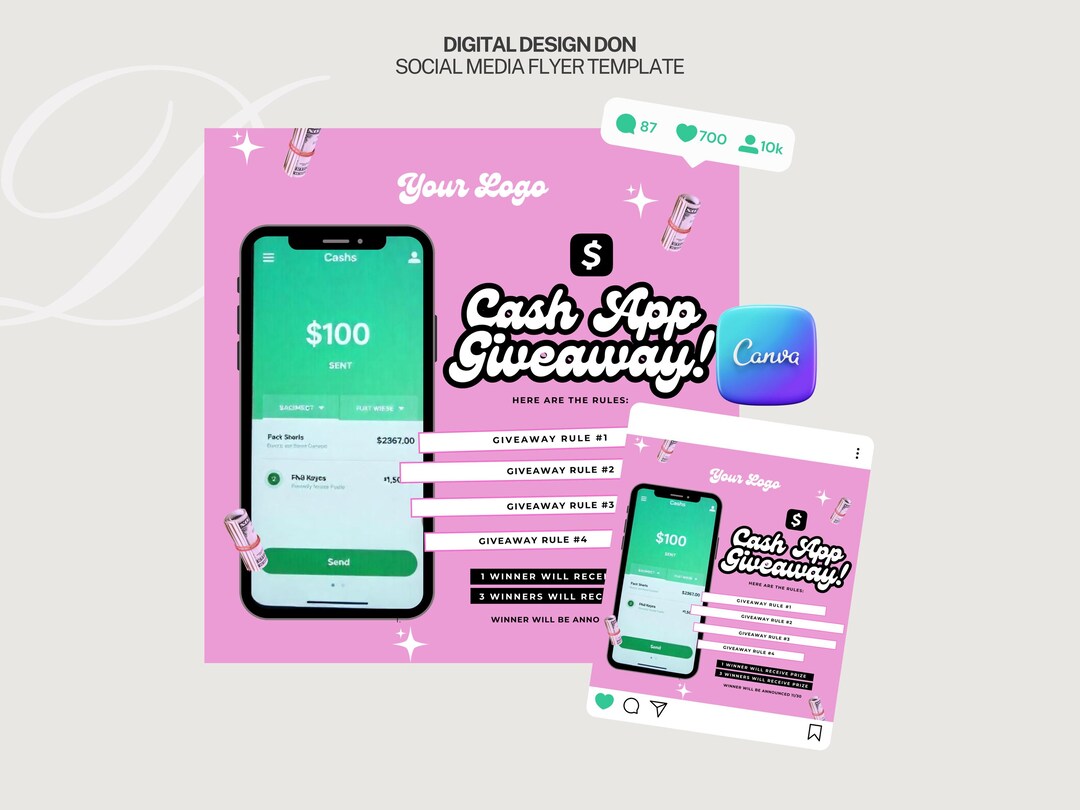 Cash App Giveaway Canva Template, Beauty Salon Social Media (digital ...