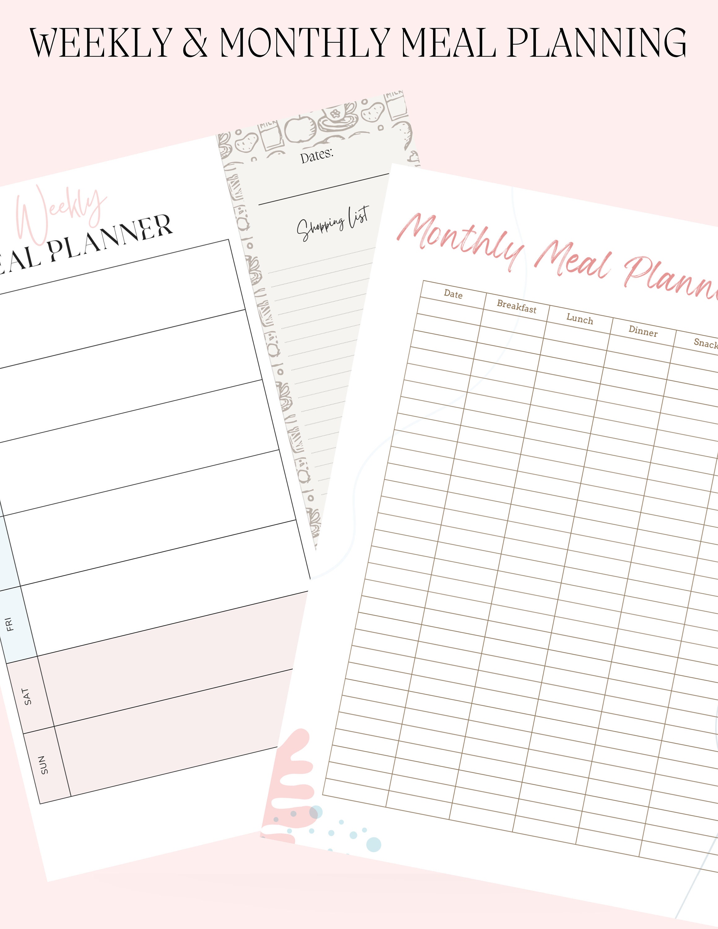 Printable Meal Planner, Food Diary, Meal Prep Planner, Recipe Card ...