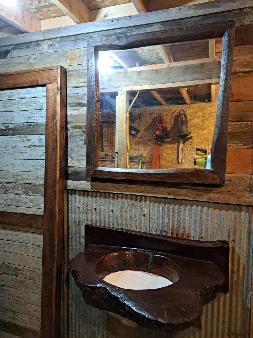 Rustic Slab Vanity & Live Edge Frame Mirror - Etsy