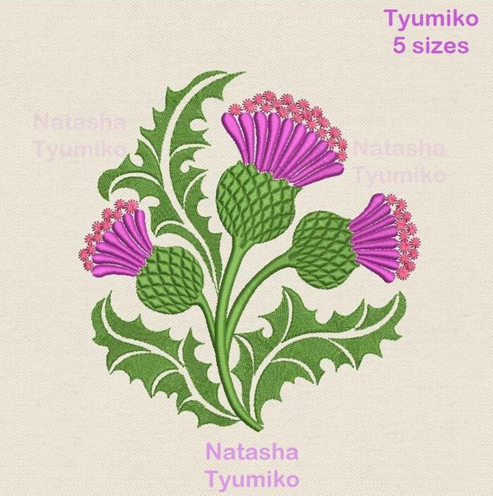 Three Thistles Embroidery Design, Purple Thistle Embroidery Pattern ...
