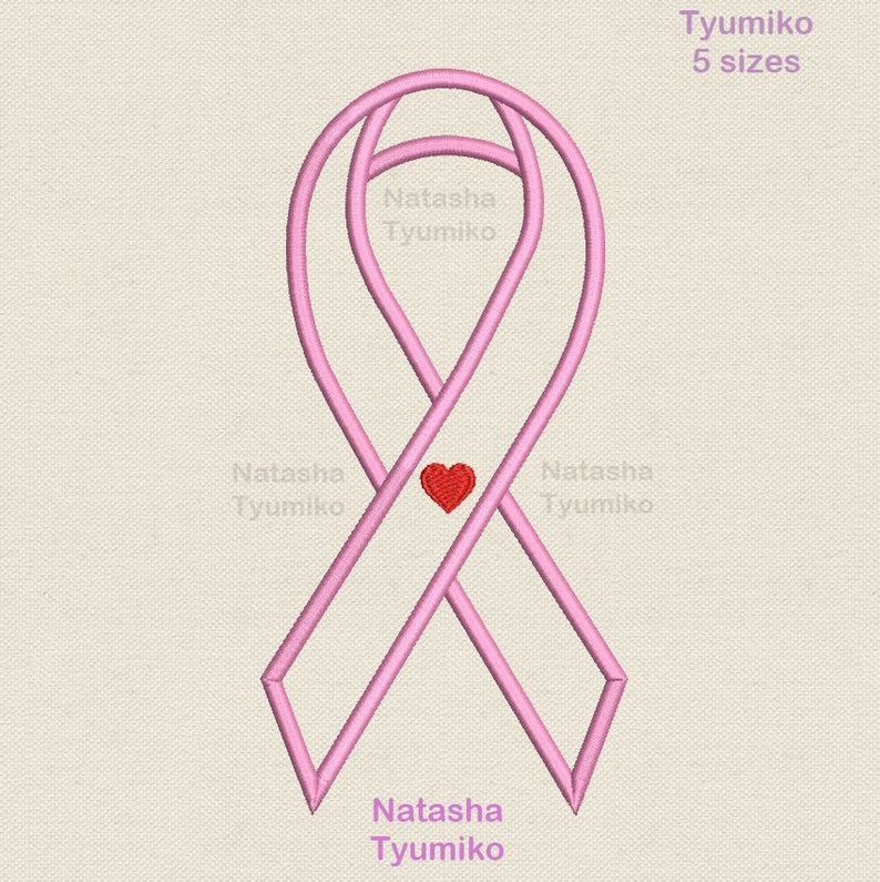 Pink Ribbon Applique Machine Embroidery Design Into Mini Heart, Breast ...