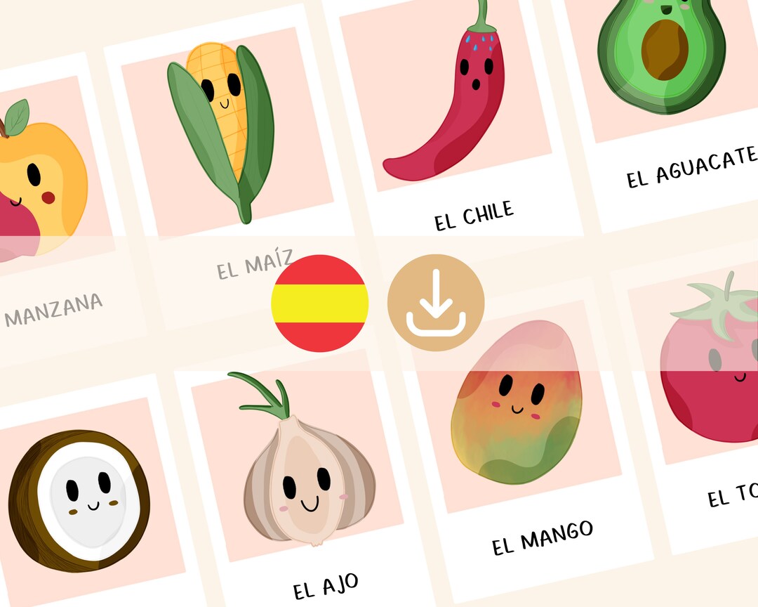 Educational Flashcards in SPANISH Language 32 FRUIT and VEGGIES ...