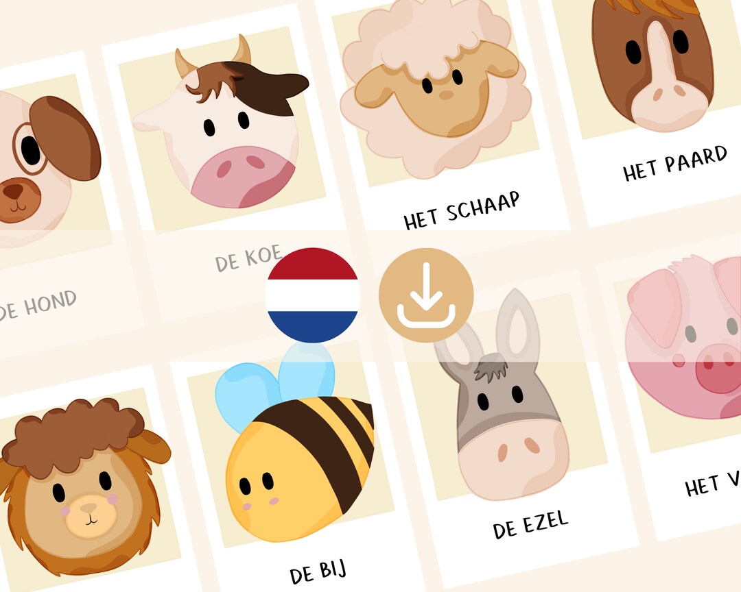 Educational Flashcards in DUTCH Language FARM ANIMAL Flashcards for ...