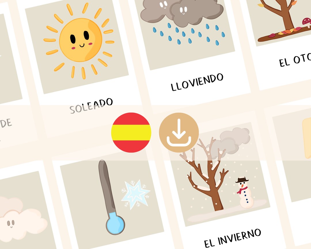 Educational Flashcards in SPANISH Language 24 WEATHER Flashcards for ...