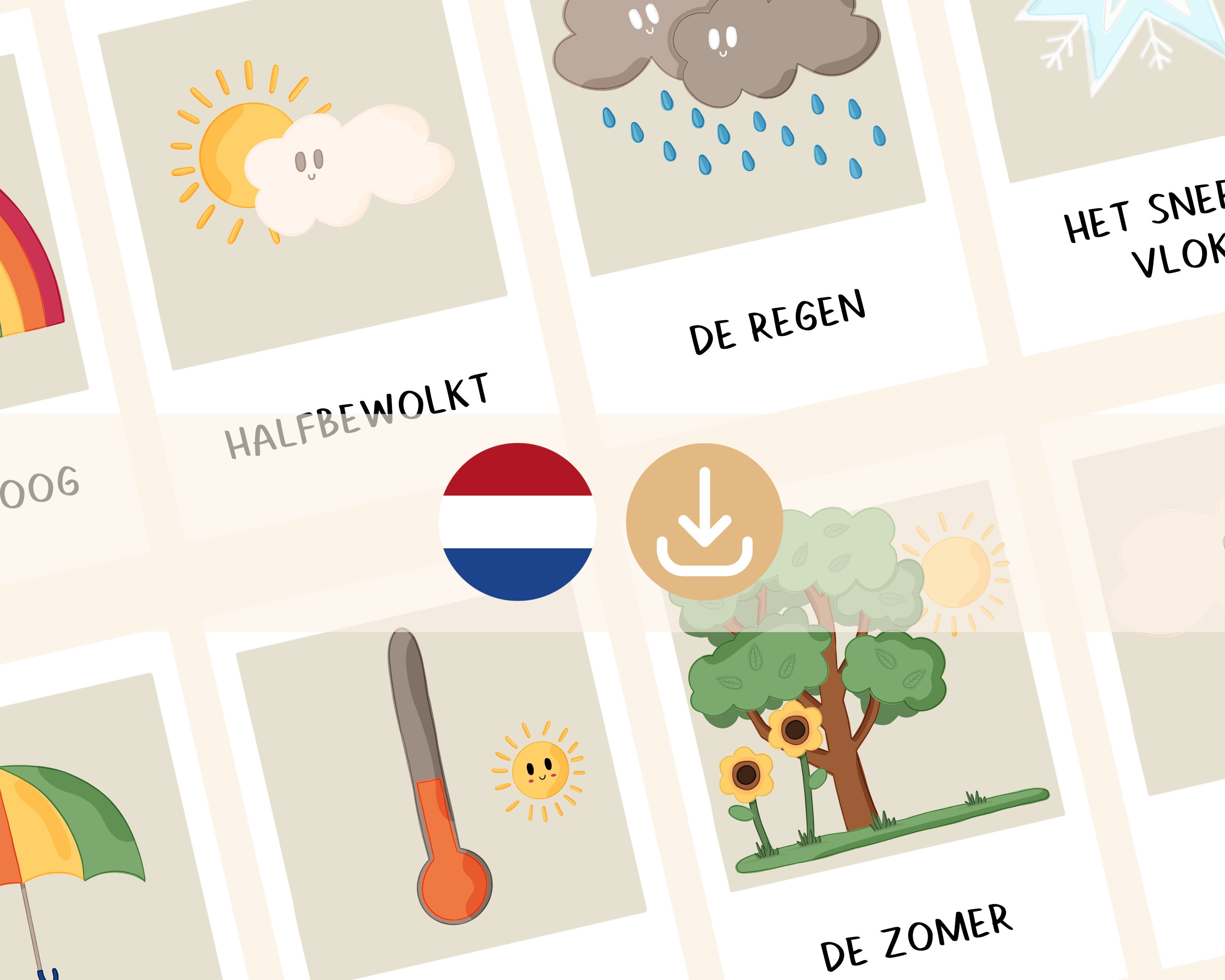 Educational Flashcards in DUTCH Language 24 WEATHER Flashcards for ...