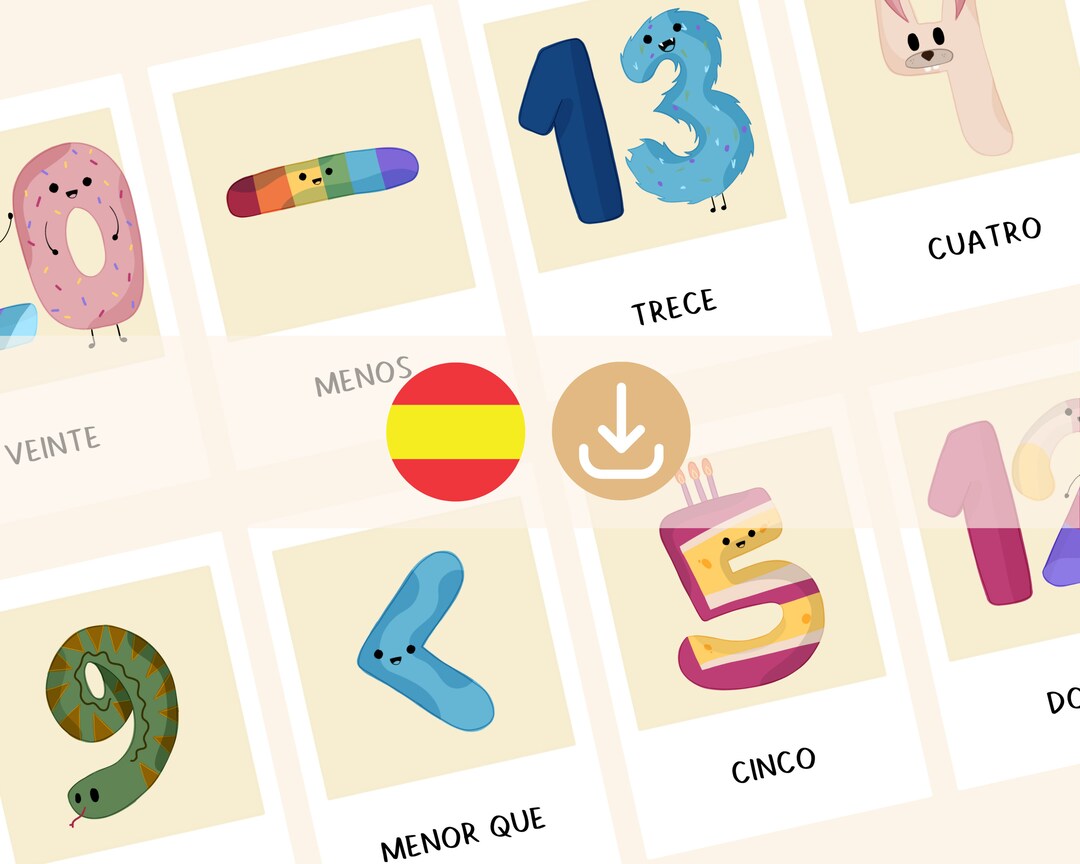 Educational Flashcards in SPANISH Language 28 NUMBERS and SYMBOLS ...