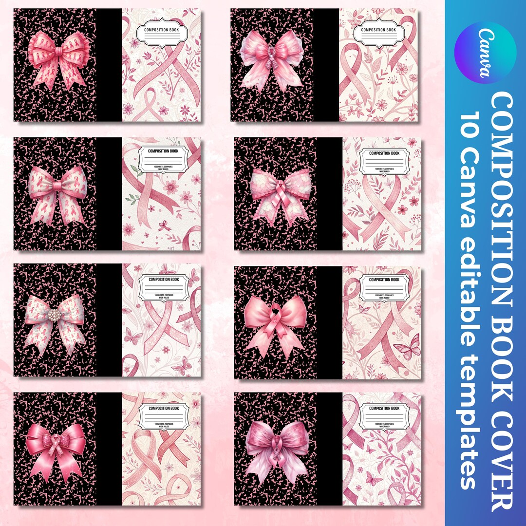 Breast Cancer Awareness Notebook Covers: Pink Ribbon Canva Templates ...