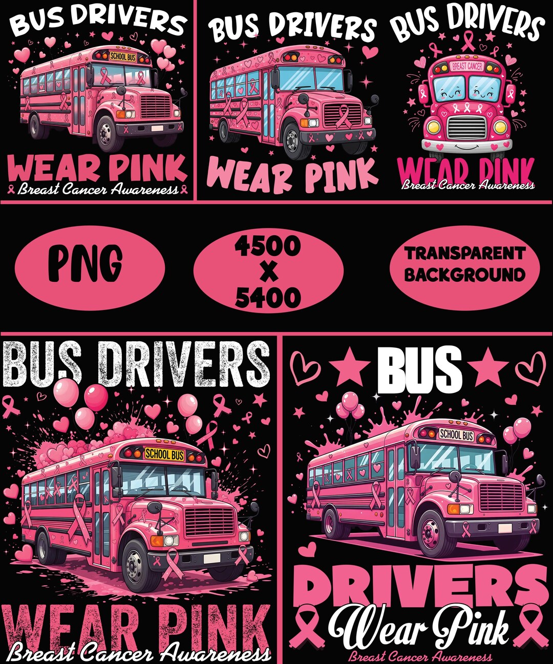 Breast Cancer Awareness Bus Drivers PNG , We Wear Pink Bus Drivers, Bus ...
