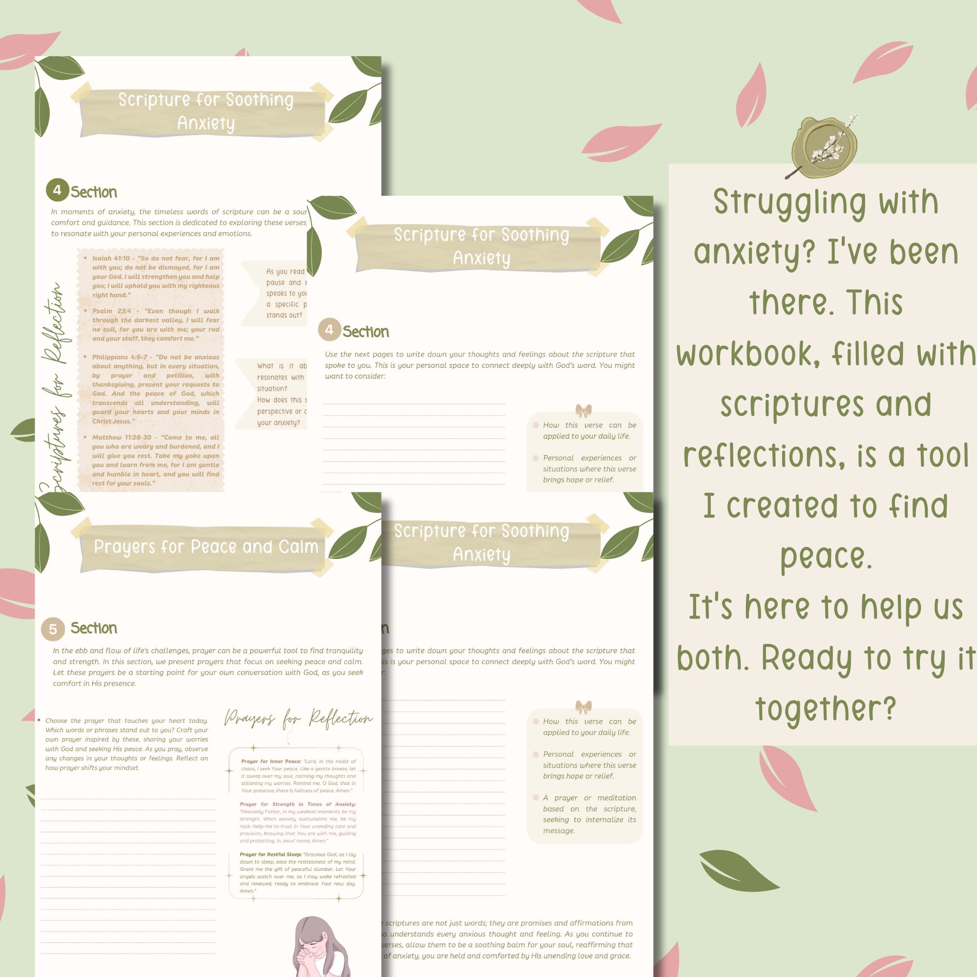 Christian Anxiety Healing Workbook, Bible Self-love Workbook, PDF ...