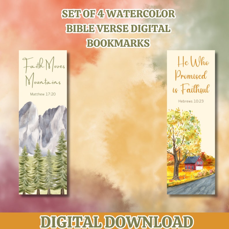 Set of 4 Christian Watercolor Bookmarks, Printable Bible Verses ...