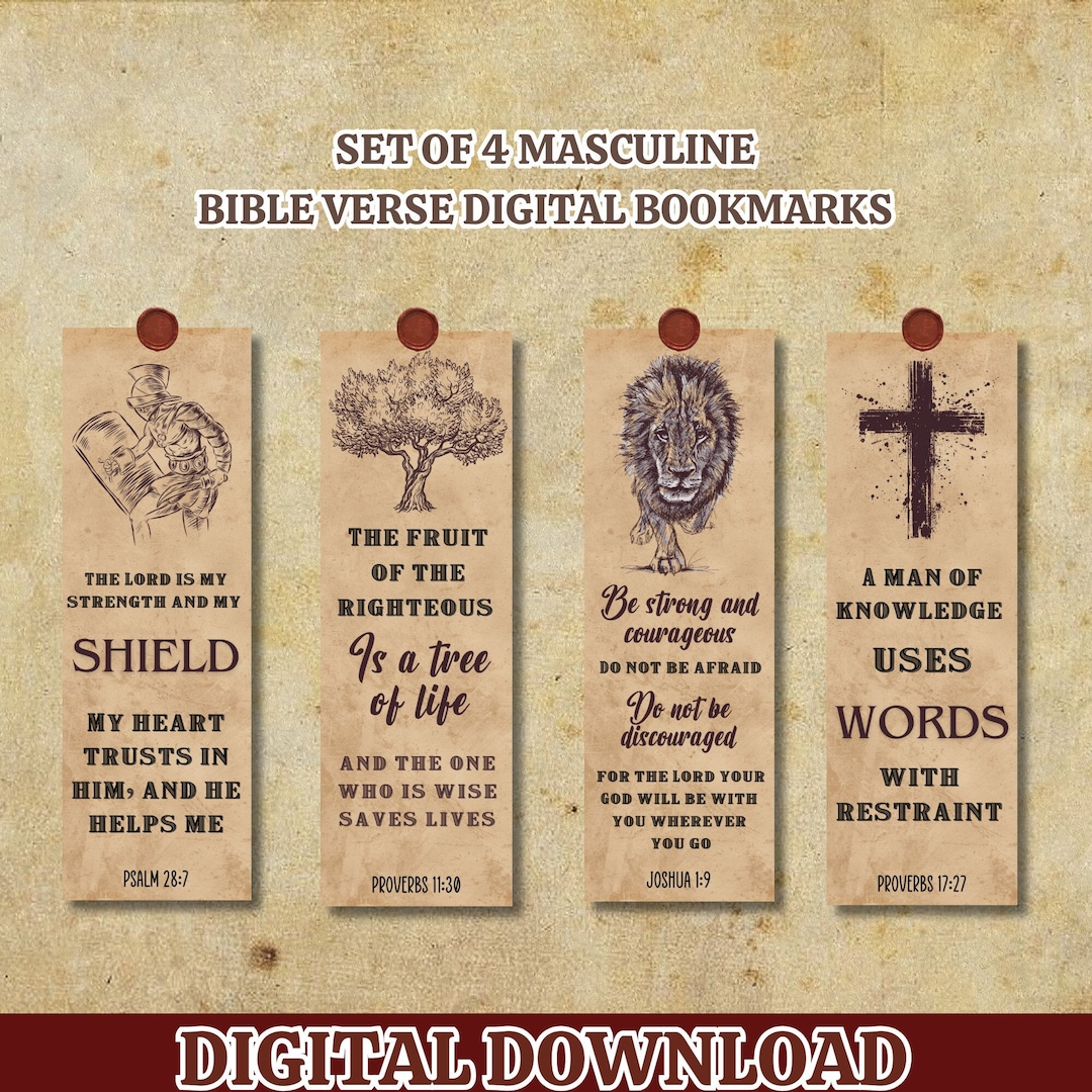 Scripture Bookmarks, Vintage Bookmarks, Masculine Bookmarks, Printable ...