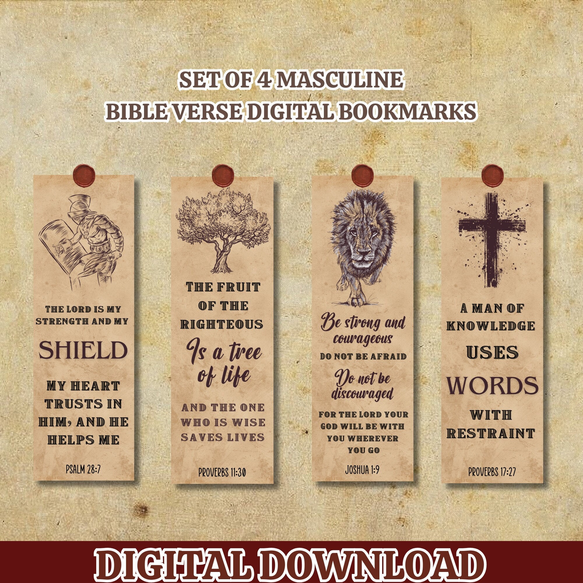 Scripture Bookmarks, Vintage Bookmarks, Masculine Bookmarks, Printable ...