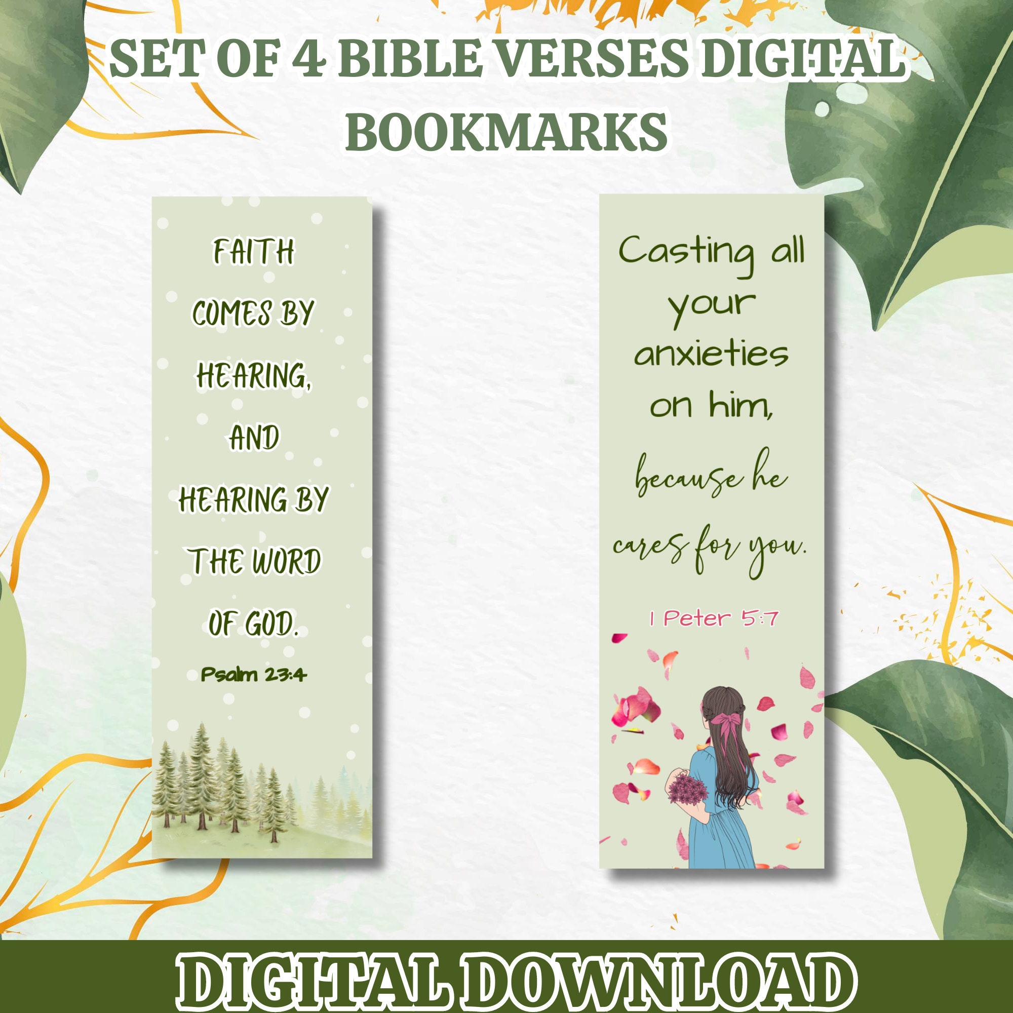 Set of 4 Printable Bible Verse Bookmarks, Digital Download Christian ...
