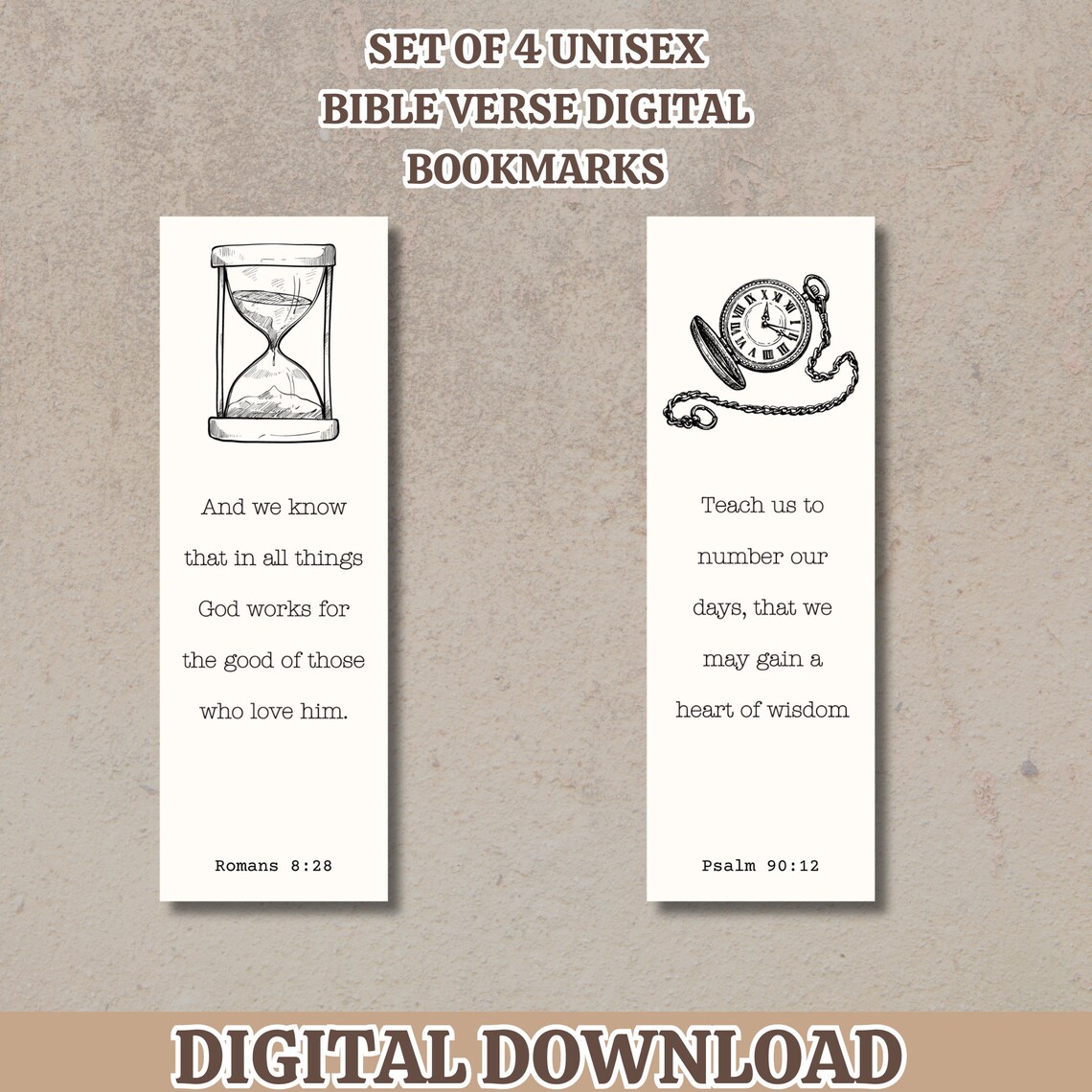 Set of 4 Unisex Digital Bookmarks, Printable Vintage Bookmarks, Study ...