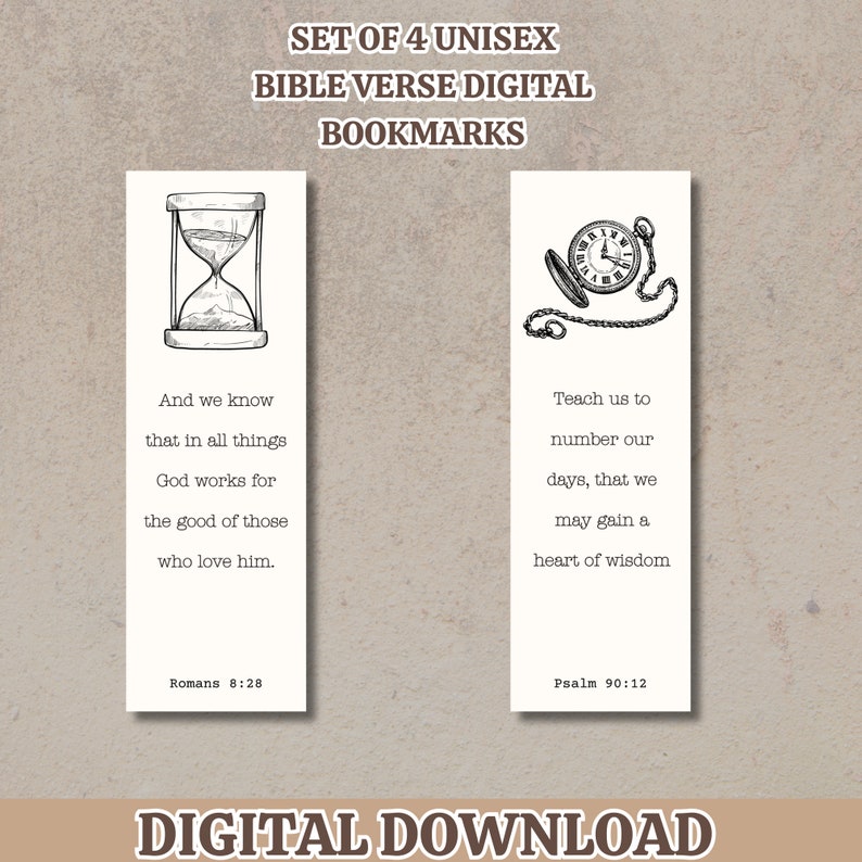 Set of 4 Unisex Digital Bookmarks, Printable Vintage Bookmarks, Study ...