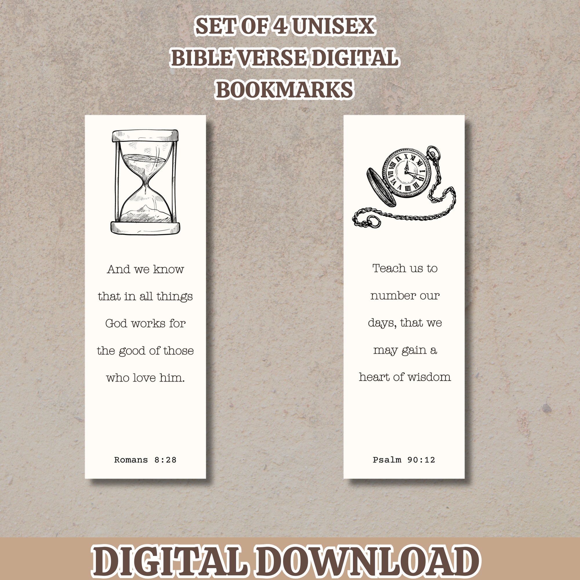 Set of 4 Unisex Digital Bookmarks, Printable Vintage Bookmarks, Study ...