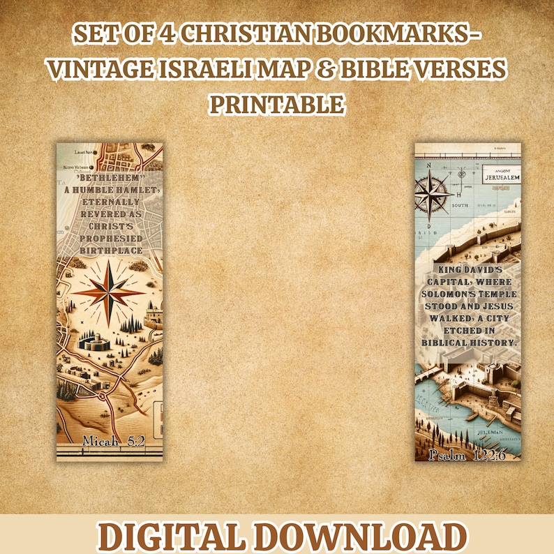 Biblical Lands Map Bookmarks, Set of 4 Christian Vintage Israel ...