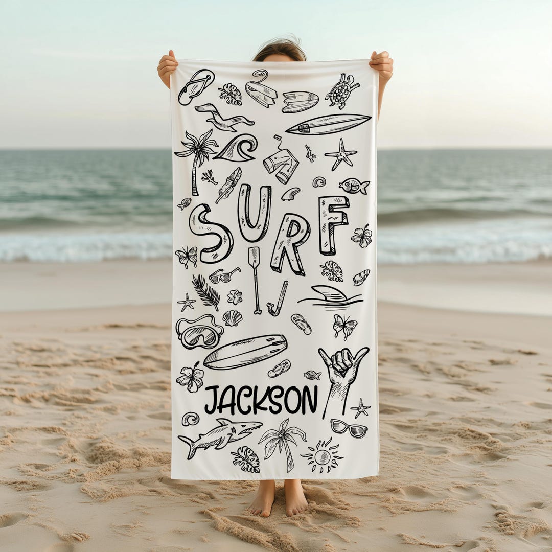 Personalized Surf Beach Towel for Kids & Adults,custom Name Summer Gift ...
