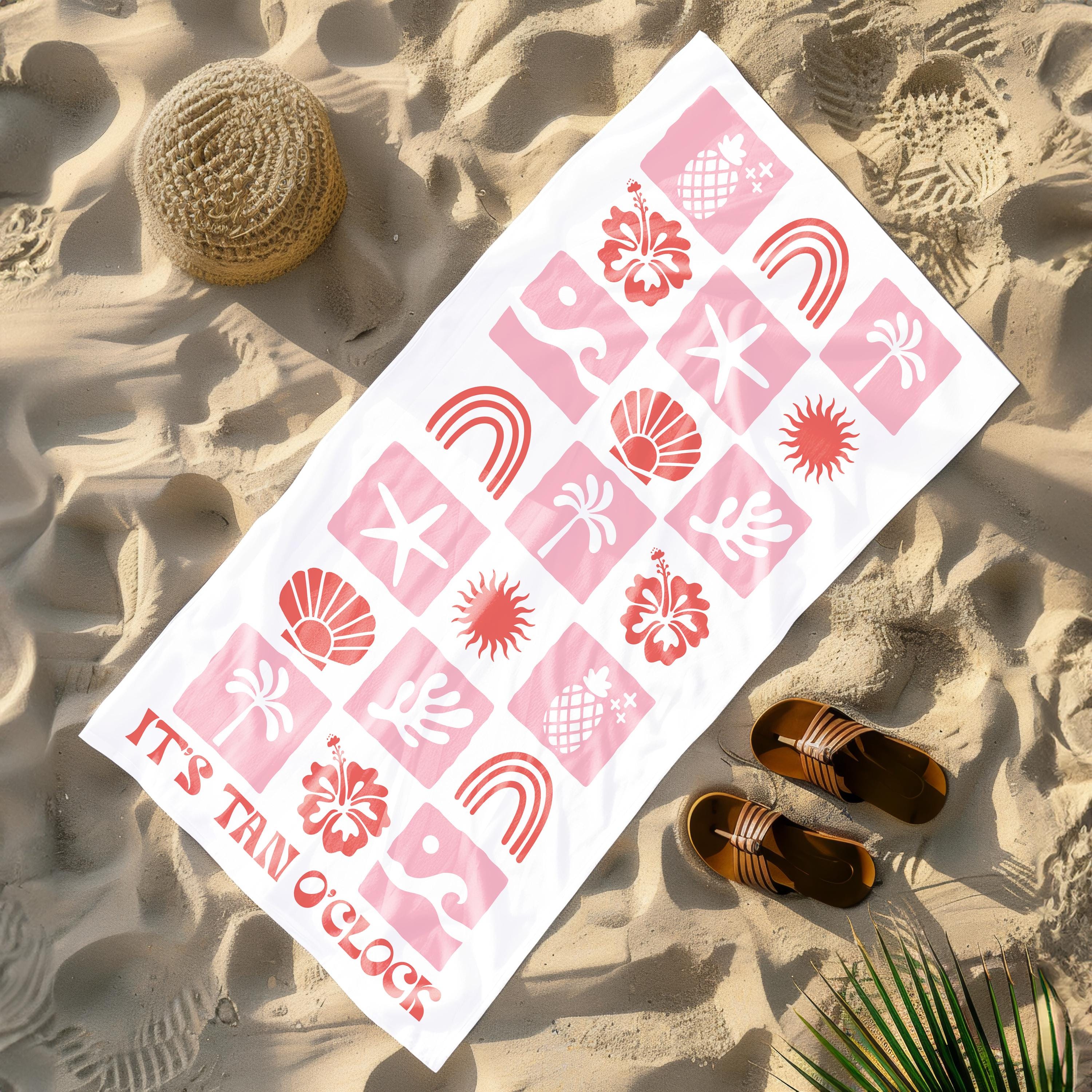 Tropical Beach Towel,it's Tan O'clock Soft Stylish Towel, Boho Sun ...