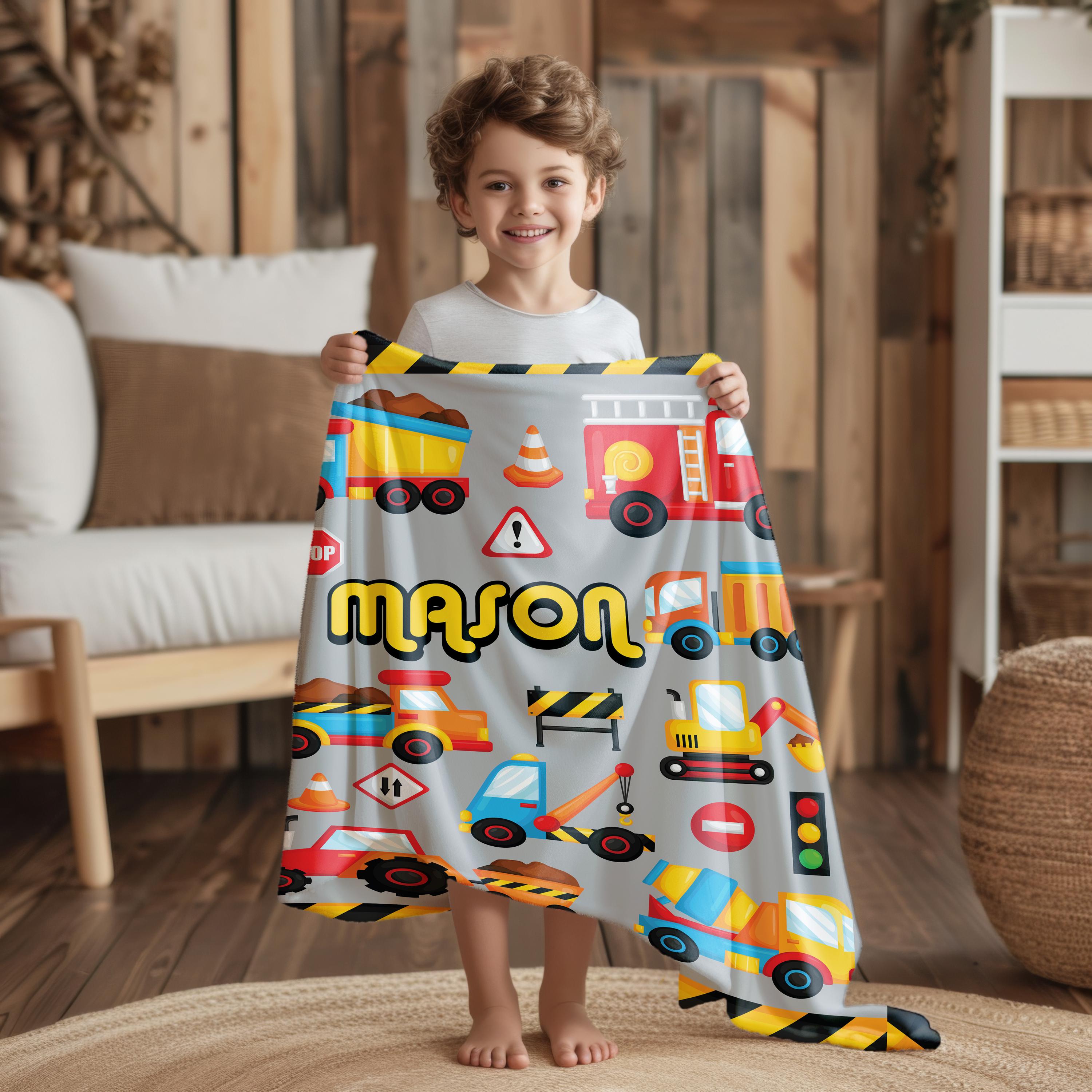 Personalized Construction Theme Blanket,custom Name Kids Blanket With ...