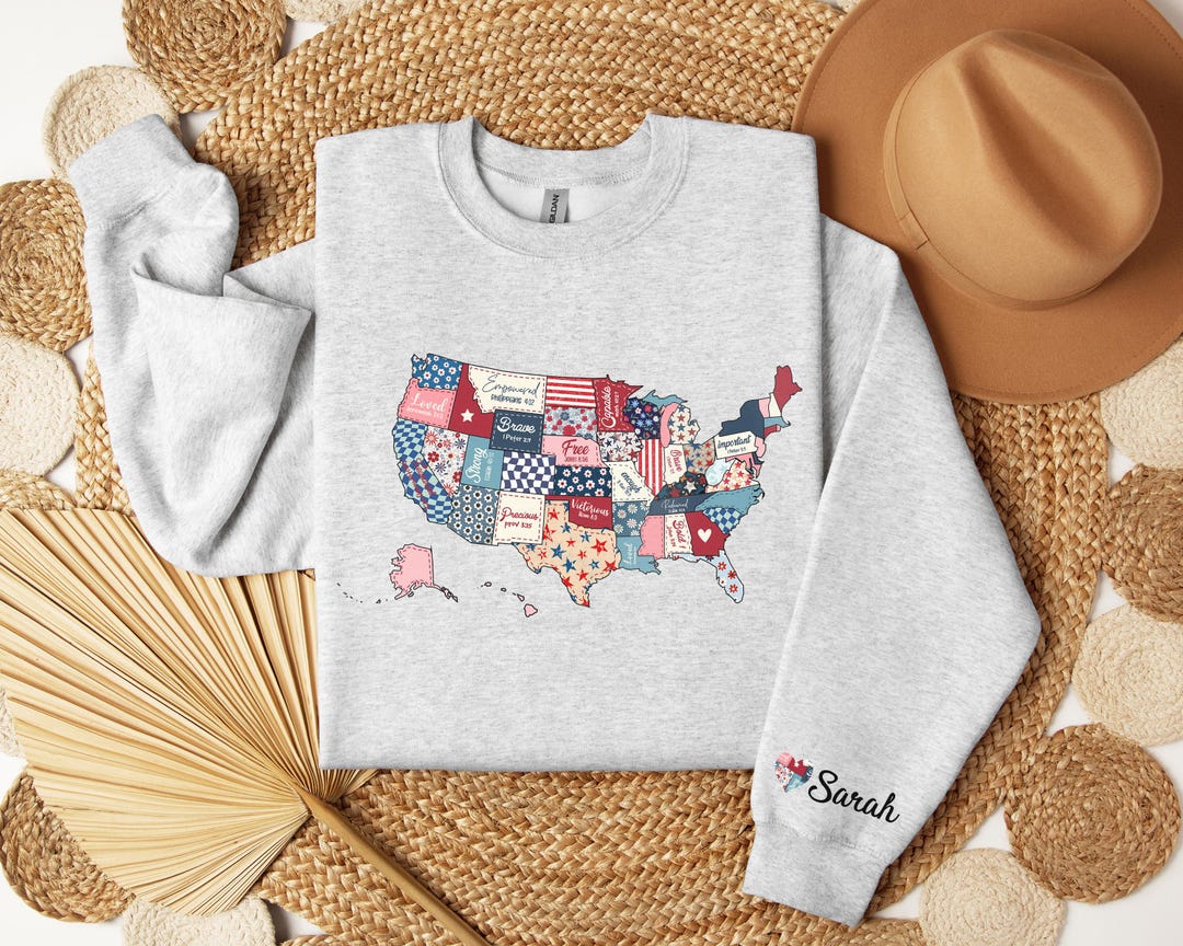 Personalized USA Map Sweatshirt, 4th of July Hoodie,name on Sleeve ...