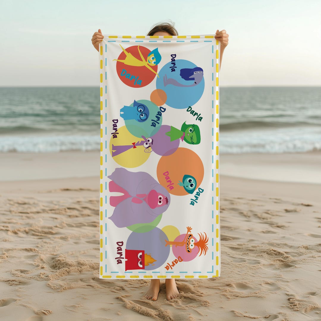 Personalized Kids Name Towel, Custom Beach Towel With Colorful Emotion ...
