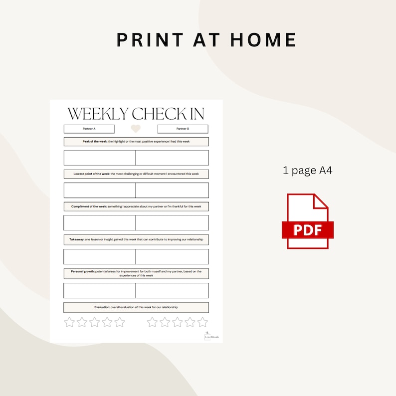 Weekly Check-in Template for Couples, Relationship Check-in Printable ...