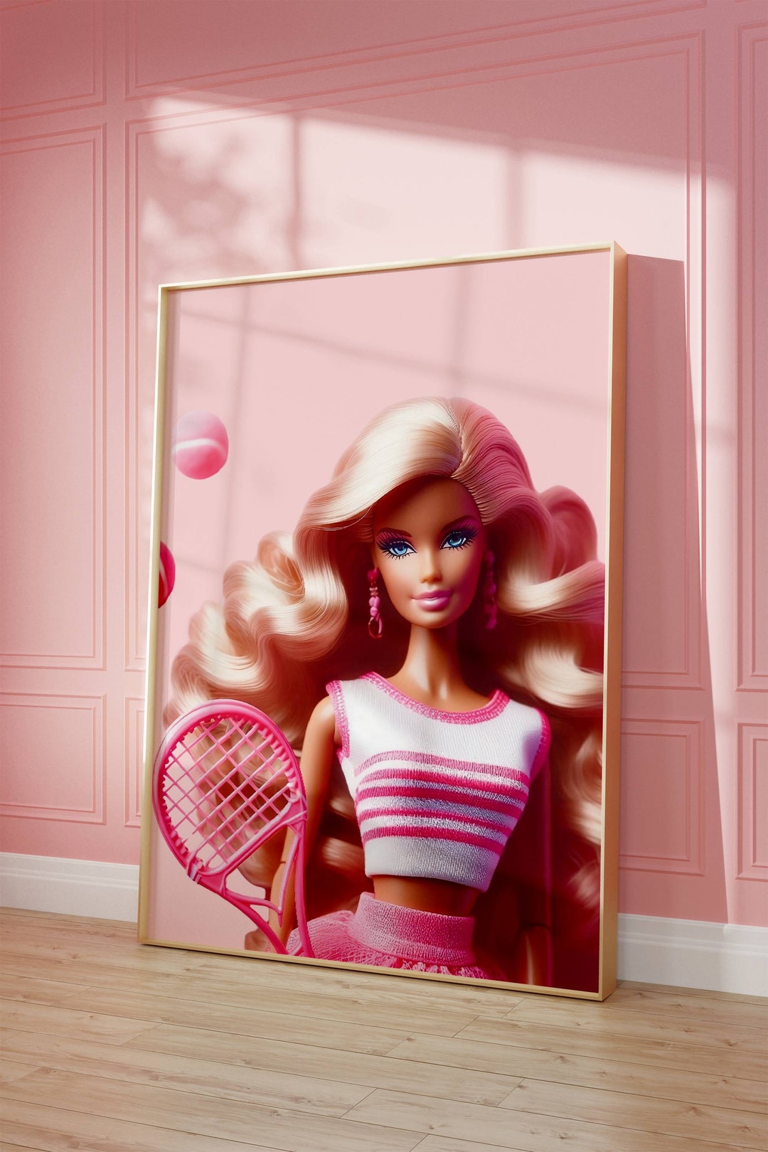 Tennis Girl Poster: Retro Fashion Doll, Pink Preppy Wall Art (digital ...