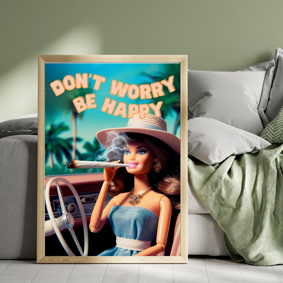 Girl Smoking Weed Art Retro Wall Art Cannabis Poster Girly Cannabis ...