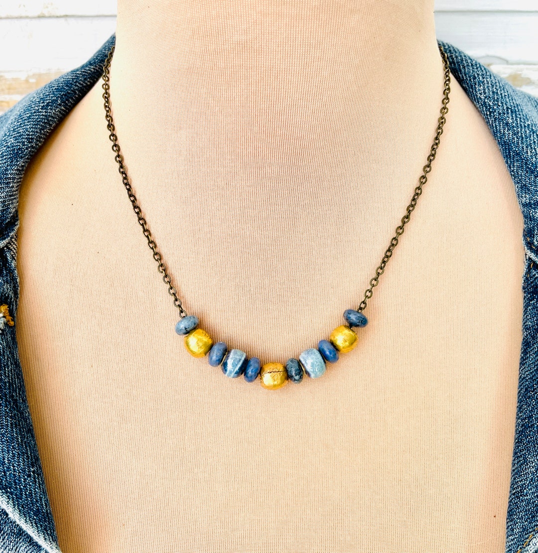 Mixed Beads on Antique Brass Chain Mixed Bead Necklace - Etsy