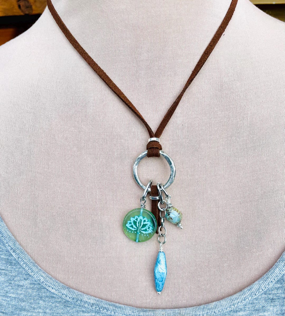Lotus Multi Charm Necklace, Long Boho Charm Necklace, Mixed Bead ...