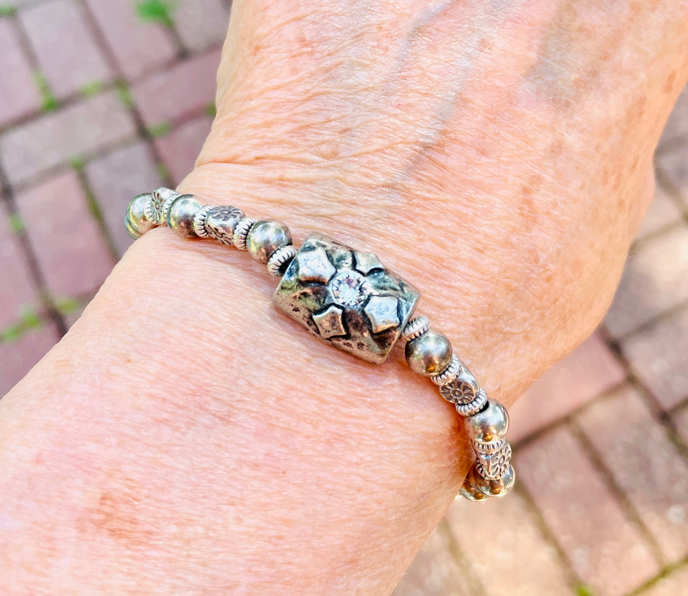 Sterling and Thai Silver Beads and Artisan Pewter Cross Focal W ...