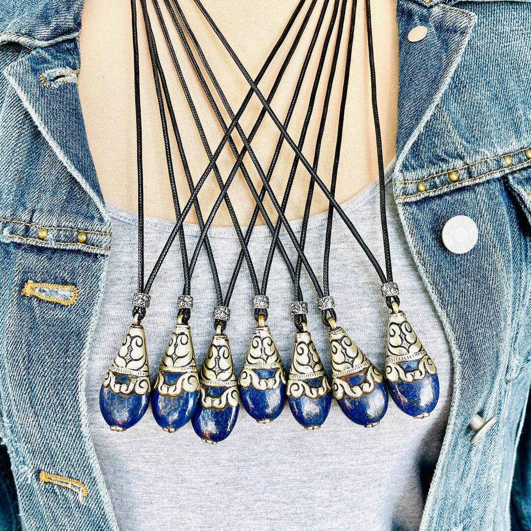 Lapis Lazuli Pendant Necklace, Tibetan Lapis Pendant Necklace, Lapis ...