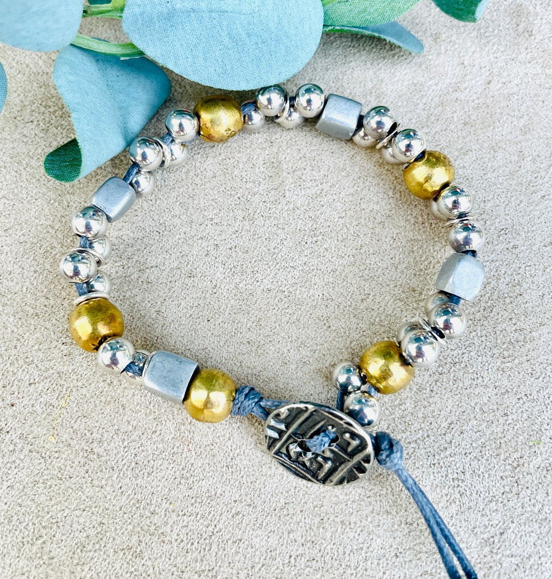 Sterling Silver Brass Beaded Bracelet: Boho Button Closure, 7.5 Inch - Etsy