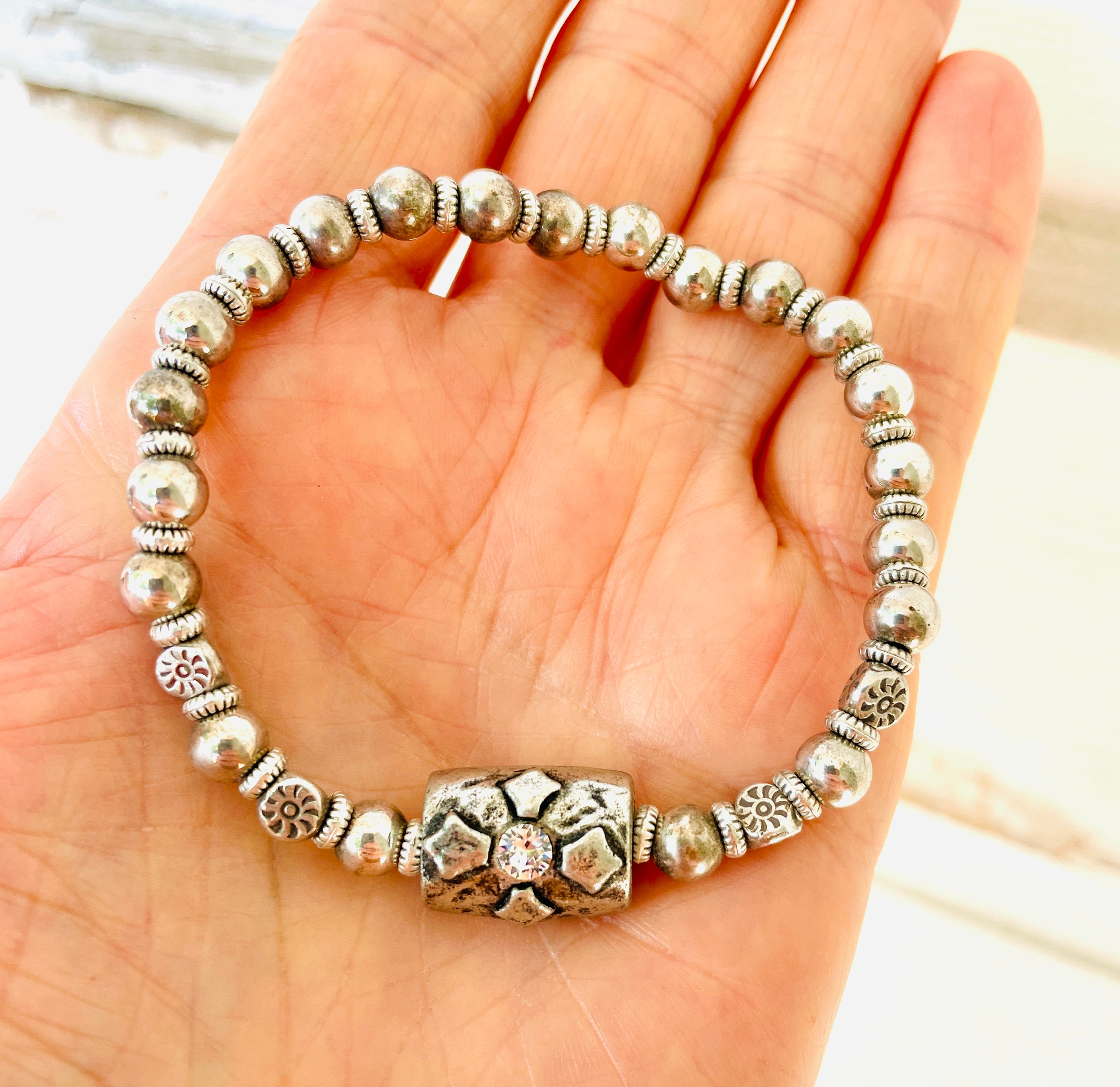 Sterling and Thai Silver Beads and Artisan Pewter Cross Focal W ...