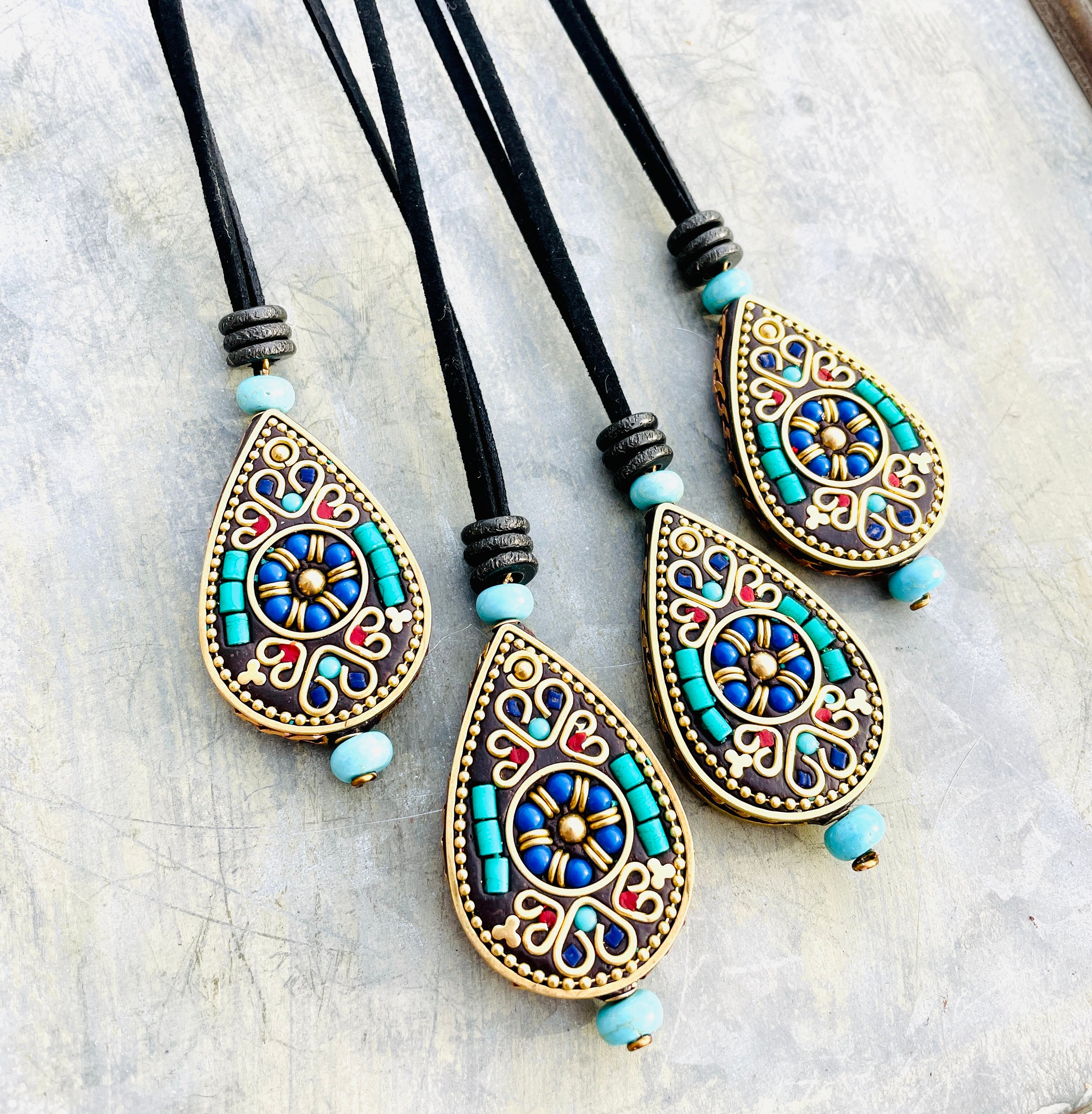 Tibetan Inlaid Turquoise Lapis Coral Pendant Necklace Tibetan - Etsy